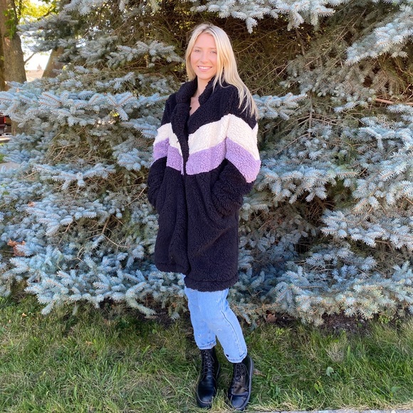 Love Tree | Jackets & Coats | Shaggy Faux Fur Black Striped Lined ...